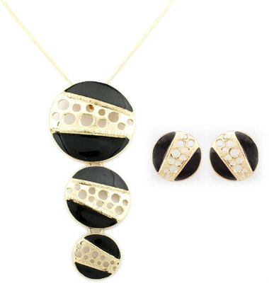 Gold Round Enamel Necklace Earrings Set Jewelry Sets Round BJX4302
