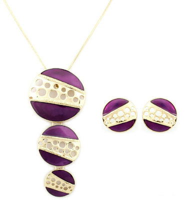Gold Round Enamel Necklace Earrings Set Jewelry Sets Round BJX4302