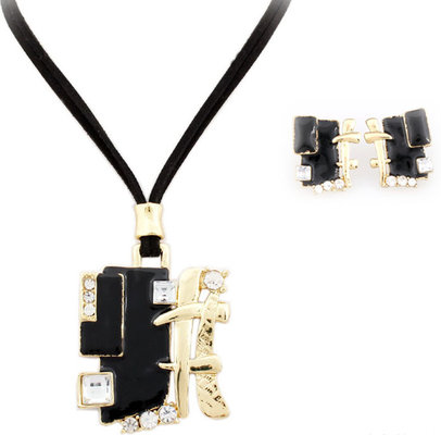 Golden rectangle necklace rope necklace dripping symbol earrings symbol necklace Jewelry Set BJX4304