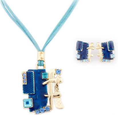 Golden rectangle necklace rope necklace dripping symbol earrings symbol necklace Jewelry Set BJX4304