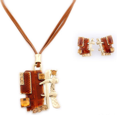 Golden rectangle necklace rope necklace dripping symbol earrings symbol necklace Jewelry Set BJX4304