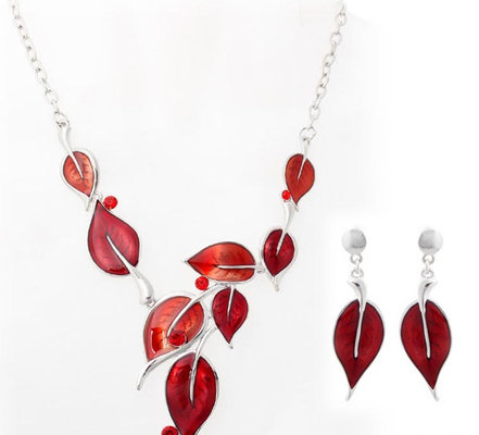 High-end necklace  Alloy leaf Red Leaf Necklace Earrings and Necklace Set BJX4317