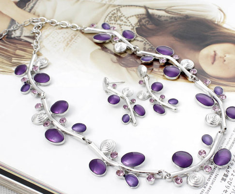 Thread Earrings and Necklace Set Oval diamond necklace  Droplets Jewelry Set BJX4318