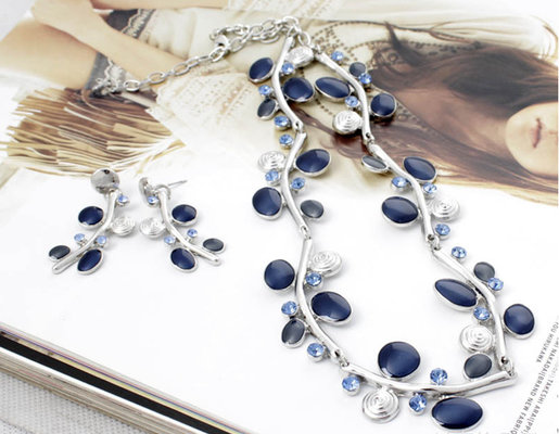 Thread Earrings and Necklace Set Oval diamond necklace  Droplets Jewelry Set BJX4318