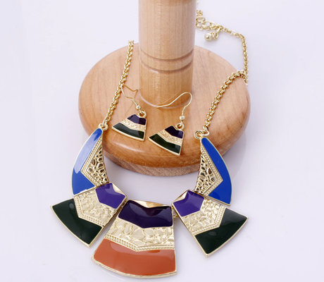 Alloy jewelry  Golden Earring trapezoid  Keystone necklace Rectangle Necklace BJX4320
