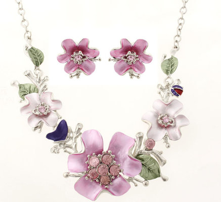 Upscale pink flower necklace Colorful Flower Earrings Colorful flower necklace BJX4321