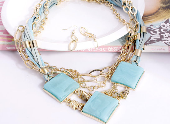 Exaggerated diamond necklace Square Resin Necklace Earrings Set  Jewelry Set BJX4323