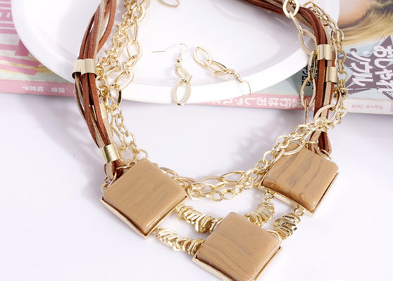 Exaggerated diamond necklace Square Resin Necklace Earrings Set  Jewelry Set BJX4323