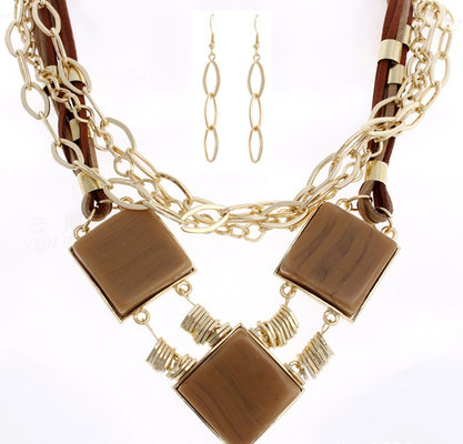 Exaggerated diamond necklace Square Resin Necklace Earrings Set  Jewelry Set BJX4323