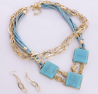 Exaggerated diamond necklace Square Resin Necklace Earrings Set  Jewelry Set BJX4323