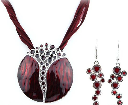 Retro Enamel round pendant necklace earrings set Circular hollow necklace Ladybug necklace BJX4324