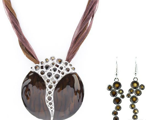 Retro Enamel round pendant necklace earrings set Circular hollow necklace Ladybug necklace BJX4324