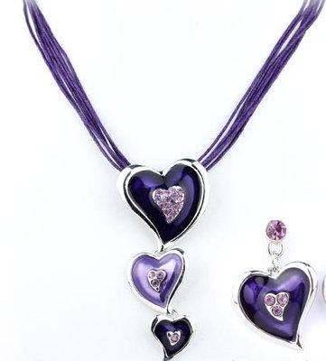 Alloy Rhinestone Enamel Heart Necklace Red Earring Set Red Heart BJX4325