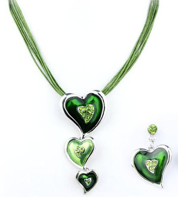 Alloy Rhinestone Enamel Heart Necklace Red Earring Set Red Heart BJX4325