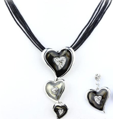 Alloy Rhinestone Enamel Heart Necklace Red Earring Set Red Heart BJX4325