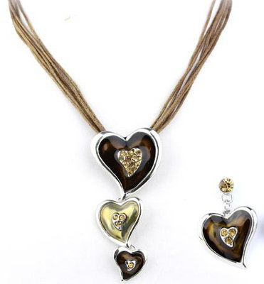 Alloy Rhinestone Enamel Heart Necklace Red Earring Set Red Heart BJX4325