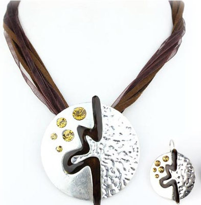 Retro Enamel round pendant necklace jewelry sets necklace earrings set Lightning BJX4326