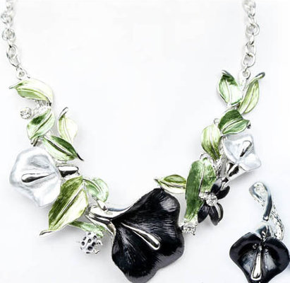 Enamel Alloy Rhinestone Necklace Earrings Set Jewelry Morning Glory Set BJX4327