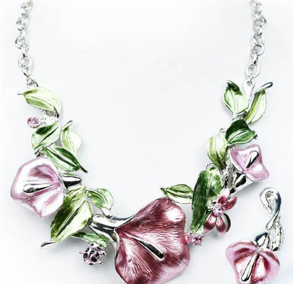 Enamel Alloy Rhinestone Necklace Earrings Set Jewelry Morning Glory Set BJX4327