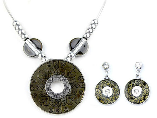 Retro Round Pendant Necklace alloy enamel purple green earrings jewelry wholesale BJX-4328