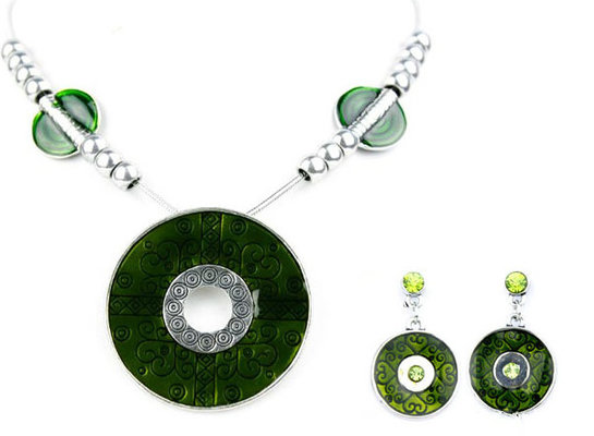 Retro Round Pendant Necklace alloy enamel purple green earrings jewelry wholesale BJX-4328
