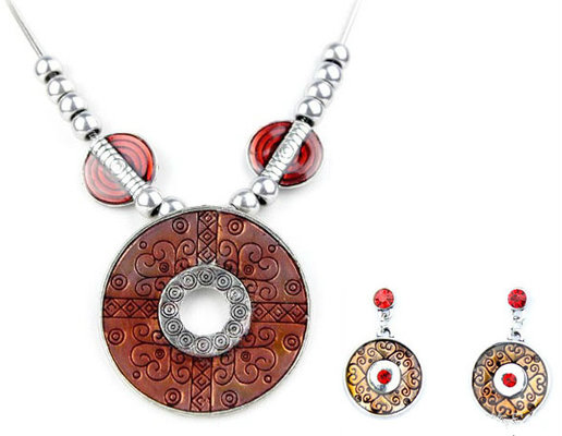 Retro Round Pendant Necklace alloy enamel purple green earrings jewelry wholesale BJX-4328
