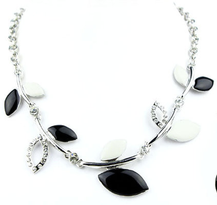 Pink leaf alloy enamel necklace earrings set pink purple leaves necklace jewelry set necklace BJX-4330