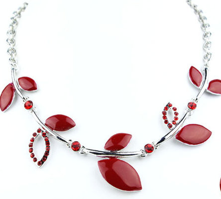 Pink leaf alloy enamel necklace earrings set pink purple leaves necklace jewelry set necklace BJX-4330