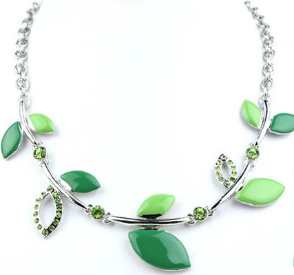 Pink leaf alloy enamel necklace earrings set pink purple leaves necklace jewelry set necklace BJX-4330