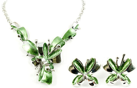 Alloy Pink Enamel Earrings and Necklace Set Purple Butterfly Earrings Purple Butterfly Pendant Jewelry Set BJX-4331