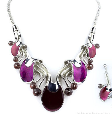Alloy Enamel Earrings and Necklace Set droplets earrings cherry red cherry necklace earrings Jewelry Set BJX-4332