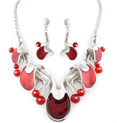 Alloy Enamel Earrings and Necklace Set droplets earrings cherry red cherry necklace earrings Jewelry Set BJX-4332