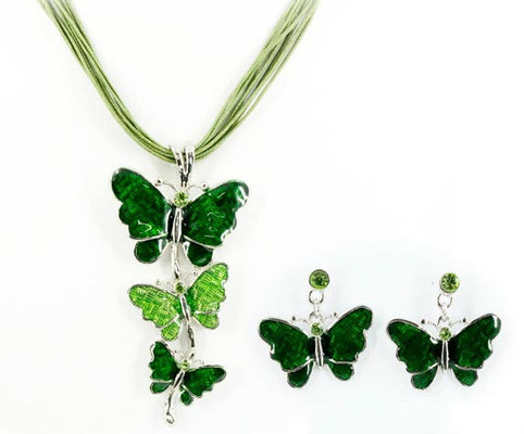 Enamel butterfly necklace red pink butterfly earrings butterfly necklace Jewelry Set BJX-4333