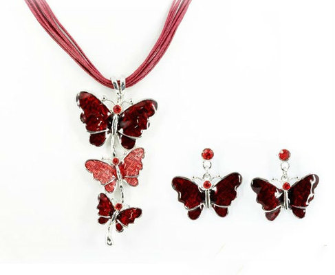 Enamel butterfly necklace red pink butterfly earrings butterfly necklace Jewelry Set BJX-4333