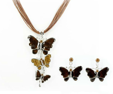Enamel butterfly necklace red pink butterfly earrings butterfly necklace Jewelry Set BJX-4333