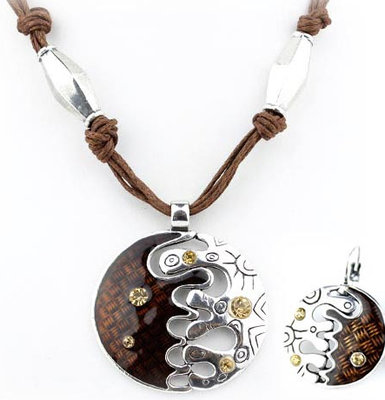 Retro black rope necklace red circle round red hollow necklace alloy enamel earrings Earrings and Necklace Set BJX-4335