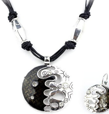 Retro black rope necklace red circle round red hollow necklace alloy enamel earrings Earrings and Necklace Set BJX-4335