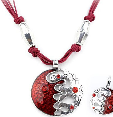 Retro black rope necklace red circle round red hollow necklace alloy enamel earrings Earrings and Necklace Set BJX-4335