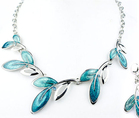 High-grade alloy rhinestone necklace earrings brown leaf drip necklace fashion jewelry accessories BJX4338