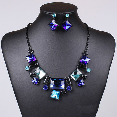 Retro pop stained glass necklace Classic Square Necklace Square earrings Rectangular jewelry wholesale MD1415
