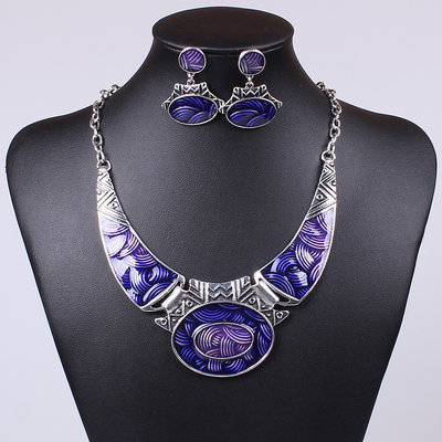 Popular oval necklace Horn Necklace Horn earring Ancient silver drop necklace with earrings wholesale colored oilMD1419