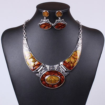 Popular oval necklace Horn Necklace Horn earring Ancient silver drop necklace with earrings wholesale colored oilMD1419