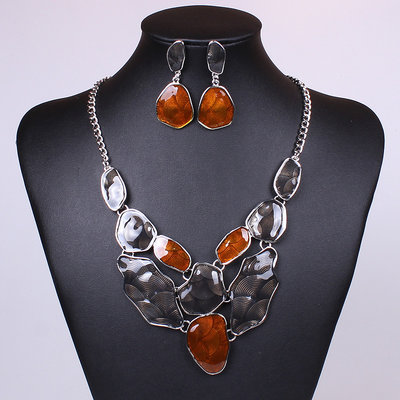Irregular necklace Thread Necklace Ancient silver drop earrings with colored transparent oil necklace jewelry MD1417