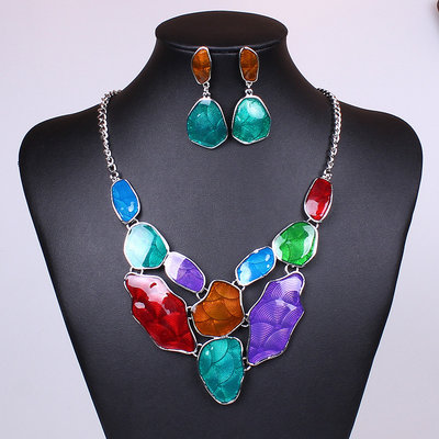 Irregular necklace Thread Necklace Ancient silver drop earrings with colored transparent oil necklace jewelry MD1417