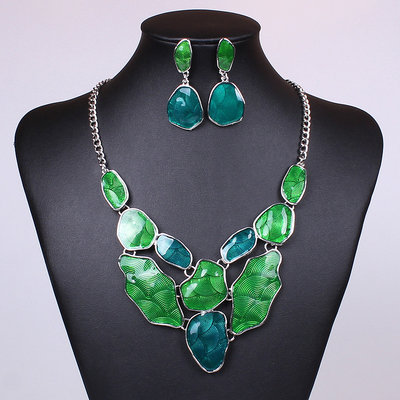 Irregular necklace Thread Necklace Ancient silver drop earrings with colored transparent oil necklace jewelry MD1417