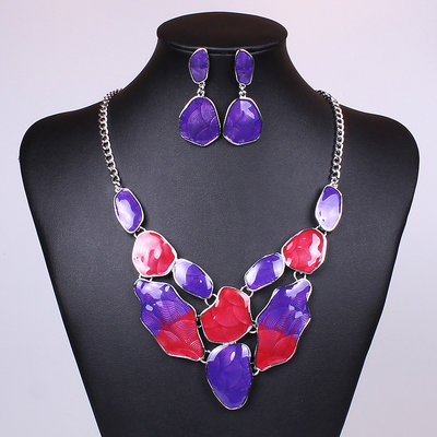 Irregular necklace Thread Necklace Ancient silver drop earrings with colored transparent oil necklace jewelry MD1417