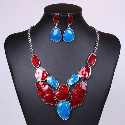 Irregular necklace Thread Necklace Ancient silver drop earrings with colored transparent oil necklace jewelry MD1417
