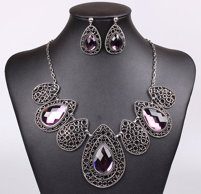 Droplets necklace Manufacturers Tibetan silver retro Droplets pendant necklace collarbone Water drop earrings  MD1422