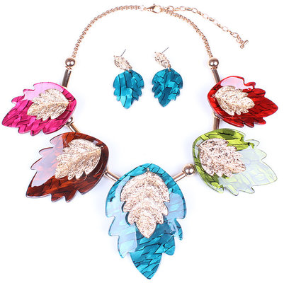 Colorful maple leaf necklace Leaf-shaped necklace Maple Leaf Earrings Colorful resin jewelry  MD1423