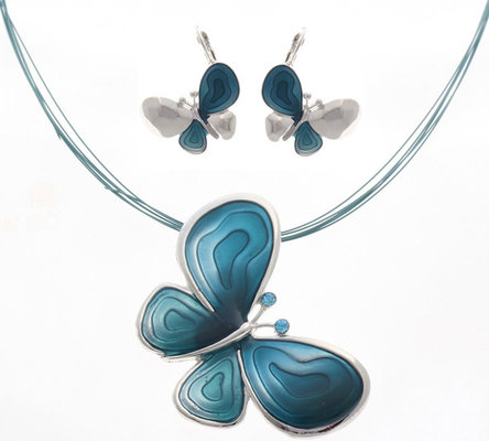 Red Butterfly Necklace High-grade alloy butterfly  Enamel Butterfly Earrings and Necklace Set BJX4322